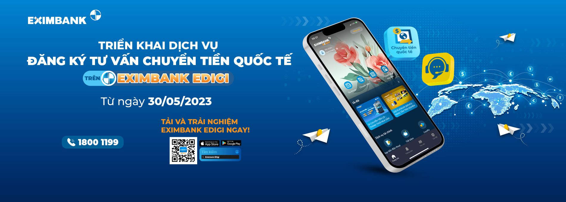 EXIMBANK TRIỂN KHAI DỊCH VỤ ĐĂNG KÝ TƯ VẤN CHUYỂN TIỀN QUỐC TẾ